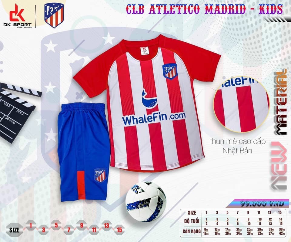Bộ Quần Áo bóng đá trẻ em CLB Alentico Madrid Đỏ Trắng Sân Nhà 2023-2024
